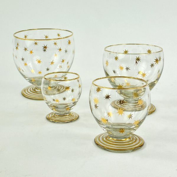 Set van 24 art deco glazen met gouden sterretjes - Sophistic